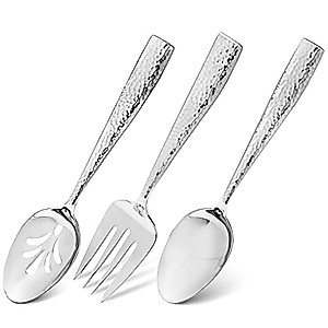 Hudson Essentials 8-Piece Hammered 18/10 Stainless Steel Flatware Serving Utensil Set - Hostess Silverware with Cake Knife & Cake Server