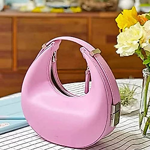 HDHTB Crescent Hobo Bag for Women Y2k Underarm Purse Top Handle Dumpling Handbag with Zipper (pink)
