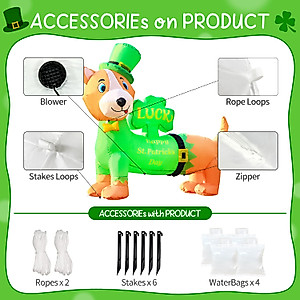 DomKom St. Patricks Day Inflatable Decorations, 4ft Cute Dog Dachshund Blow Up Lucky Day Décor Built-in LED Lights Carrying Good Luck Shamrock, for Outdoor Holiday Party, Lawn, Yard, Garden, Patio