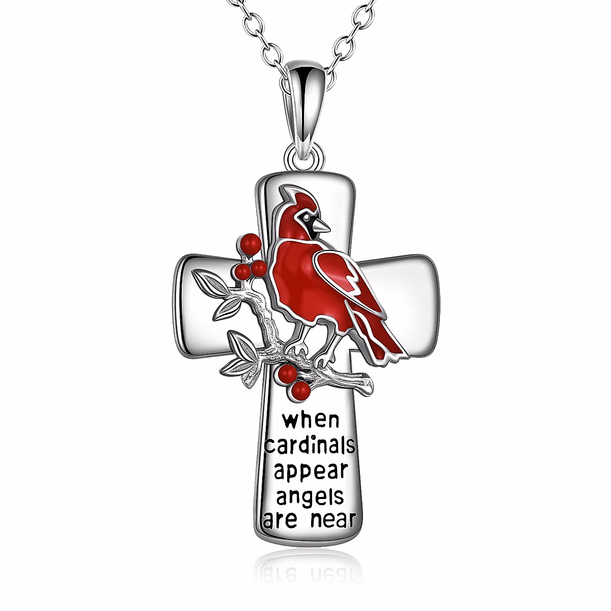 POPLYKE Cardinal Cross Necklace Memorial for Women Sterling Silver When Cardinals Appear Angels Are Near Necklace Jewelry for Mother
