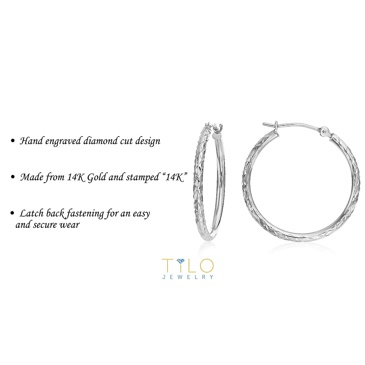 14k Gold X-pattern Diamond-cut Round Hoop Earrings, 1'' Diameter…