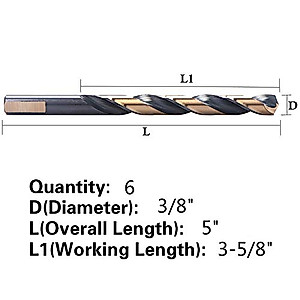 OXTUL 3/8 inch, 6 Pcs Drill Bits, High Speel Steel, 3 Flat Shank