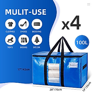TAILI Extra Large Moving Bags, 4 Pack Heavy Duty Totes For Storage with Visible Window, Wrap Around Handles, Storage Bags for Space Saving Moving Storage, Alternative to Moving Boxes