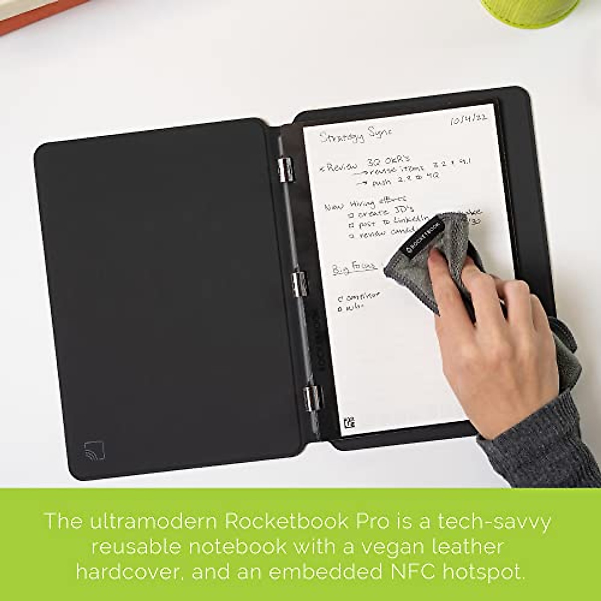 New Rocketbook Pro Smart Notebook | Black | Scannable Office Notebook with 20 Sheet Page Pack - Lined and Dot Grid | Hardcover Vegan Leather Reusable with 1 Pilot Frixion Pen & 1 Microfiber Cloth | Executive Size: 7 in x 9 in