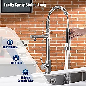 APPASO Kitchen Faucet with Pot Filler, Commercial Pre-Rinse High Arc Kitchen Sink Faucet with Pull-Out Spring Spout, Professional Single Handle Faucets for Kitchen Sink, Brushed Nickel