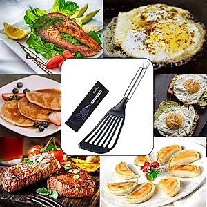 12.6“ Nonstick Spatula Turner, KSENDALO Thin Slotted Spatula, Wide Nylon Blade Lightweight but Sturdy Kitchen Fish Spatula, Desgin for Non-stick Pan, Black(option 1)