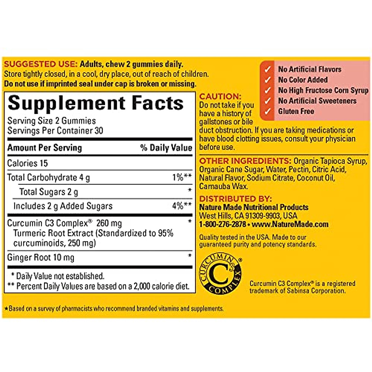 Nature Made Turmeric Curcumin 250mg Per Serving, Dietary Supplement for Antioxidant Support, 60 Gummies, 30 Day Supply