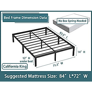 Rooflare California King Bed Frames 14 Inch High 9 Legs Max 3500lbs Heavy Duty Sturdy Metal Steel Cali King Size Platform No Box Spring Needed Black Easy to Assemble-Black