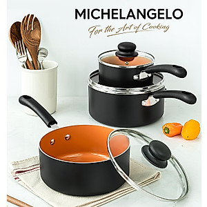 MICHELANGELO Nonstick Sauce Pan With Lid, 1QT&2QT&3QT Ceramic Saucepan, Copper Saucepans,PFAS-FREE Pot Set,Small Pots For Cooking,Multipurpose Cooking Pots Set For Home Kitchen,Dishwasher Safe