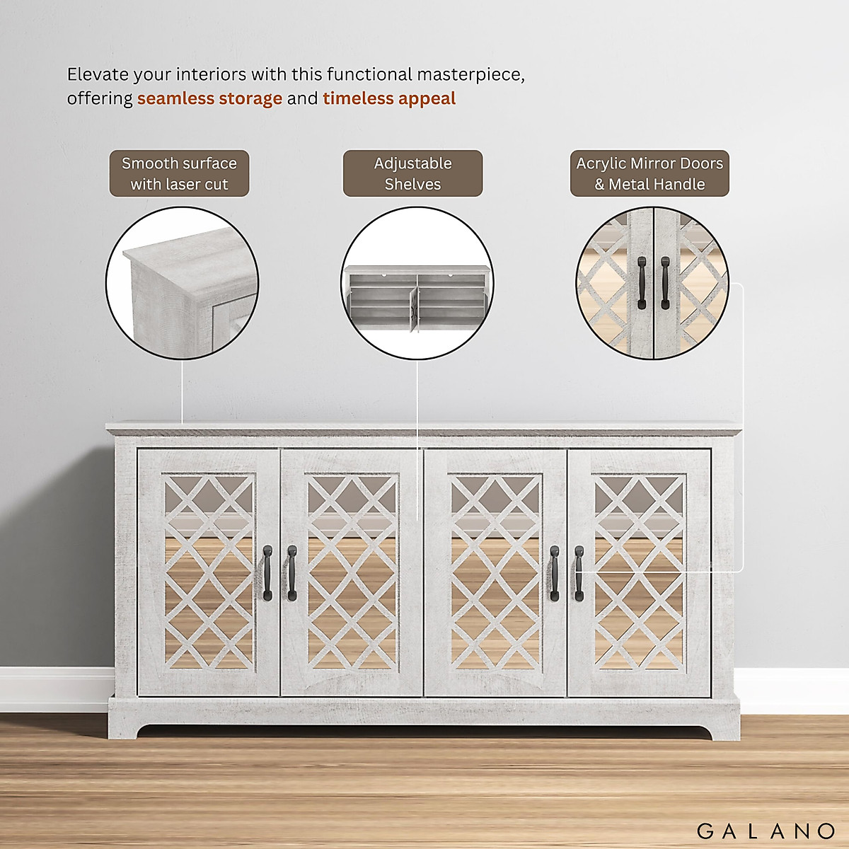 Galano Millicent 65 Inch TV Stand with Storage, Entertainment Center for Living Room, Boho Decor, Cabinet Organizer, 15.7" D x 59.1" W x 29.3" H, Dusty Grey Oak