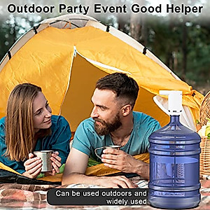 Water Bottle Pump Dispenser 5 Gallon, Manual Straight Plug Button, Automatic Drinking Water Pump, USB Charging with jug Cap, White