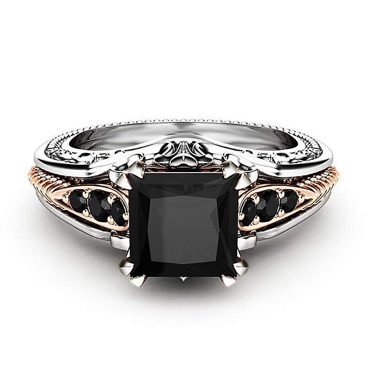 Women Simulated Diamond Rings Bridal Wedding Band Engagement Ring Anniversary Jewelry (Black, 9)