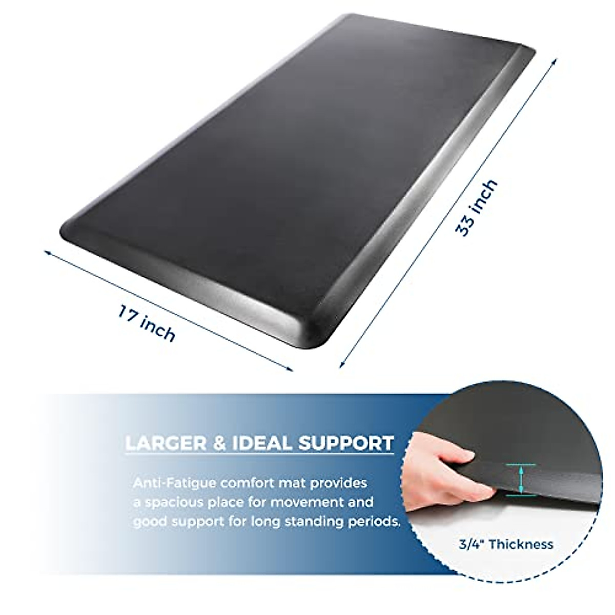 Anti Fatigue Floor Mat, Whekeosh 3/4 Inch Comfort Kitchen Floor Mat with 12 Pcs Rug Tape Non Slip,Kitchen Rugs Memory Foam Cushion for Standing Desk, Home, Office, Garage(17.3" x 33" Black)