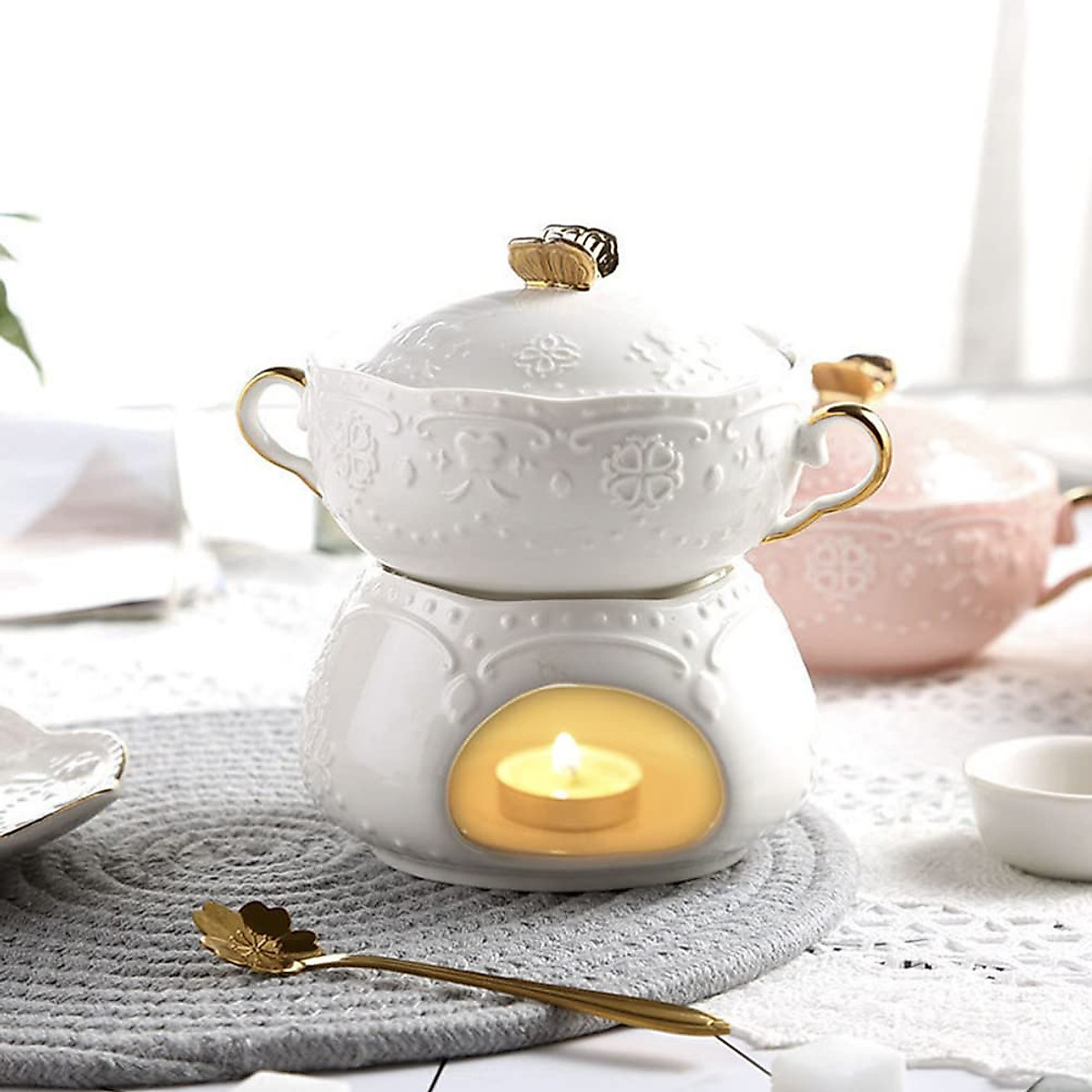 Hemoton Coffee Cups Ceramic ceramic stew pot with tray lid and porcelain soup bowl steam bowl soup bowl steaming cup food bowl for kitchen egg custard medicinal birds white Decaf Coffee