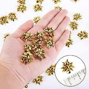 Iceyyyy 100Pcs Mini Christmas Bows - 1Inch Metallic Star Mini Gift Bow Mini Christmas Valentine's Day Self Adhesive Bows for Gifts Wrapping Holiday Presents (Gold)