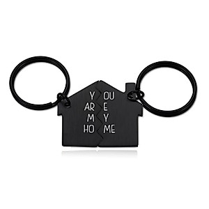Couples Keychain 2 pcs You Are My Home Keyring for Couples Girlfriend Boyfriend Friend gift (Black(Home))