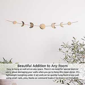 Moon Phase Wall Hanging [Handmade Hammered Gold Metal 7 Moons 34" Banner] Phases of the Moon, Celestial Lunar Decorative Wall Art, Bohemian Aesthetic, Christmas Boho Decor for Living Room Girl Gift