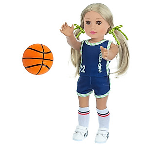 18 Inch Doll Clothes and Accessories - Basketball Clothes Sports Set Designed for 18 Inch Girl Doll Include Doll Clothes, Hair Bands, Bracers, Shoes, Socks and Basketball