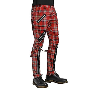 Tripp NYC Mens Punk Bondage Pants [Red Plaid] 30