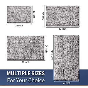 Yimobra Chenille Bathroom Rug, Extra Soft Shaggy Bath Rugs, Non-Slip Bathroom Floor Mat, Water Absorbent, Thick Durable, Machine Washable, Plush Microfiber Rugs for Shower Bathtubs, 24x17, Grey