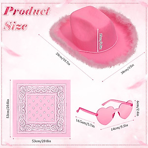 Handepo 6 Pcs Cowboy Hat Set Cowgirl Hat with Feather Heart Shaped Sunglasses Paisely Bandana Accessories for Women Men Bachelorette Party Costume, Assorted Colors
