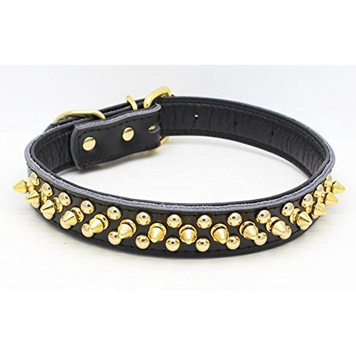 Benala Soft Genium Leather Gold Spiked Studded Pet Puppy Dog Collar for Small Medium Dogs Size S M L 5 Colors