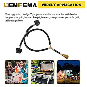 Lemfema Universal Y Type Splitter Propane Tank Converter Adapter Hose with Gauge, Two Way Qcc1/Type1 Inlet & POL/QCC1 Exit Propane Hose to Connect 5-40lb Tank for Grill, Heater, Fire Pit, Fireplaces