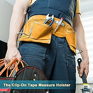 6 Pieces Metal Tape Measure Holder Clip Clip on Tape Measure Holster Clip Measuring Tape Belt Holder Occidental Measure Holster with 4 Pcs Rivets for Drill Leather Pocket Tool (Silver)