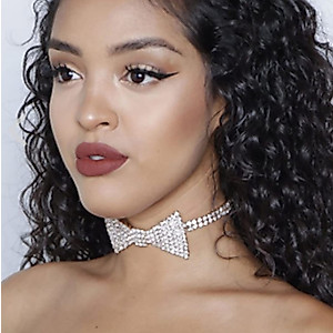 Sethain Rhinestone Choker Necklace Silver Sparkly Crystal Bowknot Necklaces Party Jewelry Accessories for Women (Silver)