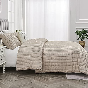 Andency Khaki Comforter Set Queen Size, 3 Pieces Tufted Boho Comforter Set for Queen Bed, Lightweight Fluffy Bedding Set for All Seasons (90x90 Comforter & 2 Pillowcases)