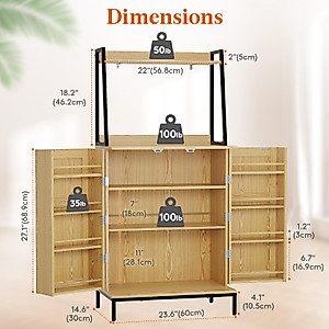 Lifewit 49.6" Kitchen Pantry Storage Cabinet with Rattan Doors&Adjustable Shelves, Microwave Stand Coffee Bar Cabinet for Dining, Living Room, Natural