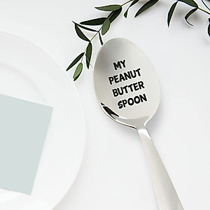 RoThings My Peanut Butter Engraved Spoon Gift | For Lovers Birthday Anniversary Christmas Stocking Stuffer 7 Inches Stainless Steel Unique Gift, Silver