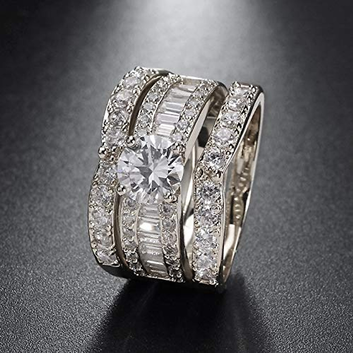Ginger Lyne Collection Enchantment Beautiful 3pcs Engagement Wedding Ring and Band Set Size 11