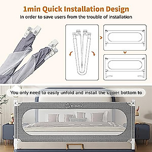 MagicFox Foldable Bed Rail for Toddlers - 32 Levels of Height Adjustment Specially Designed for Twin, Full, Queen, King Size - Quick Folding Installation Patent (78.7" * 30" (One Side))