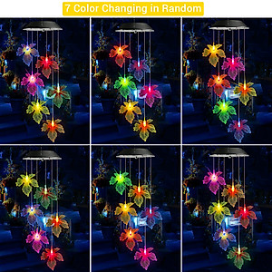 Toodour Solar Wind Chimes, Color Changing Maple Leaf Wind Chimes, LED Mobile Wind Chimes, Waterproof Outdoor Wind Chime Lights for Garden, Patio, Party, Window, Thanksgiving
