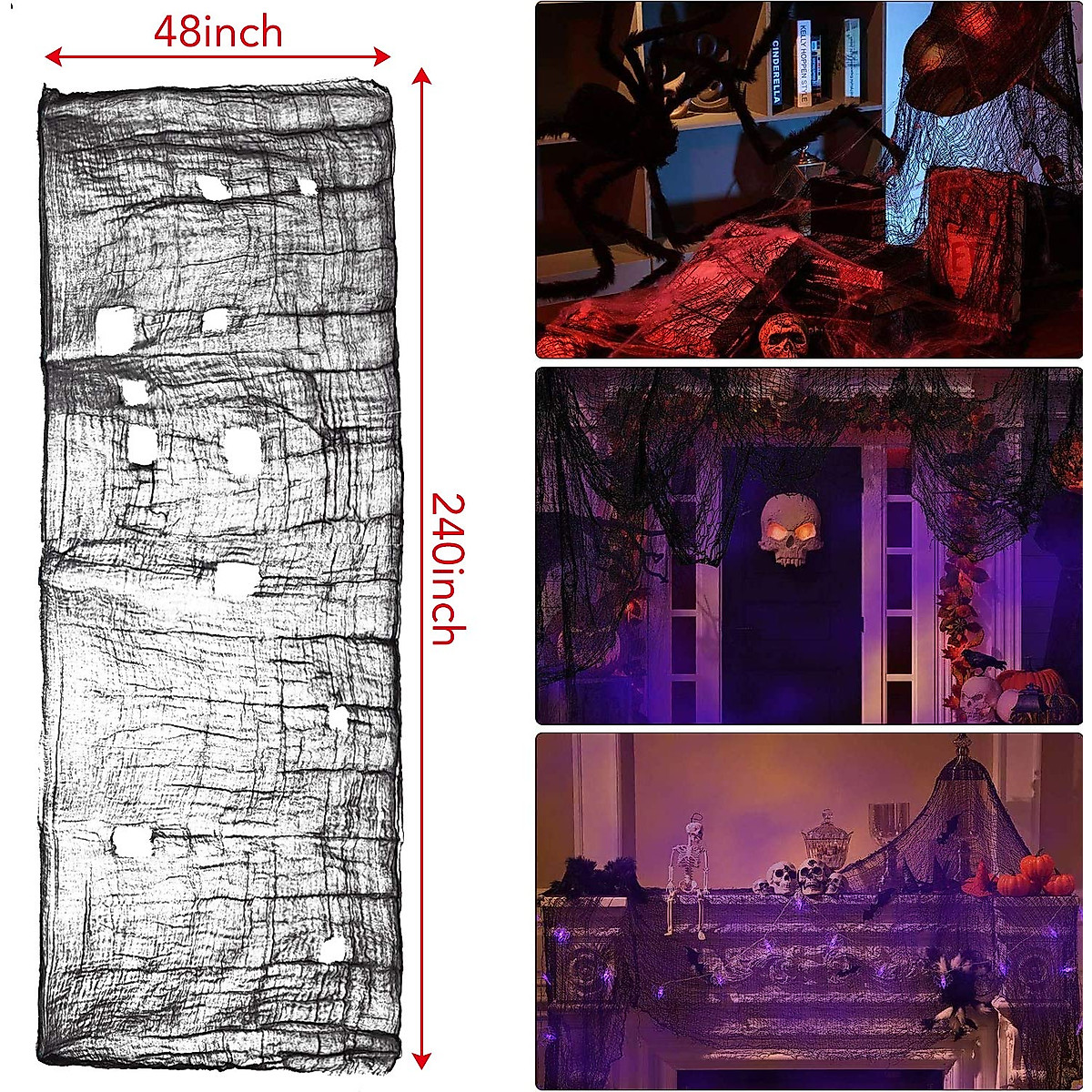 LEEFENGQI [48 x 240 inch] Creepy Cloth, Black Creepy Home Yard Decorations & Party Supplies, Cloth Fabric Scary Spooky for Outdoor Office Wall Decor