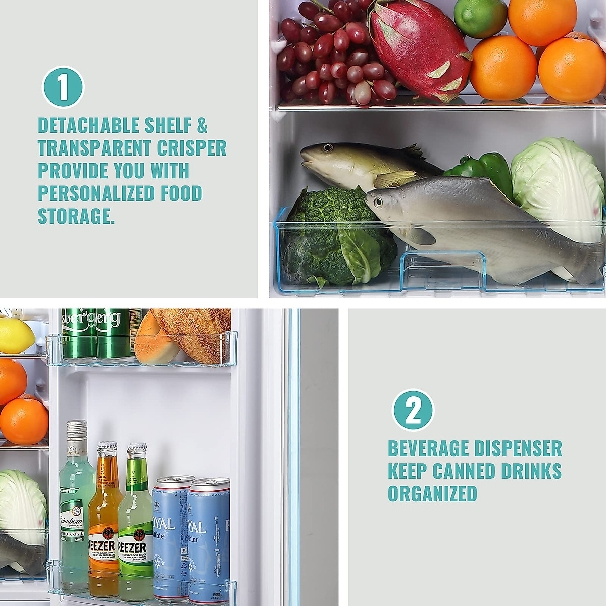 WANAI Compact Mini Refrigerator Small Refrigerator with Freezer, Retro Mini Fridge with Dual Door,7 Adjustable Thermostat, Adjustable Shelves For Dorm, Office Bedroom, Blue