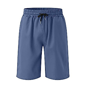 Male Summer Solid Color Zipper Pockets Striped Pants Pocket Drawstring Loose Casual Sports Running Pt Shorts (1-Navy, L)