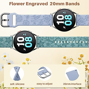 Flower Engraved Bands Compatible with Samsung Galaxy Watch 7/ FE/ 6/5/ 4/ Active 2 40mm 44mm/ 5 Pro 45mm/ Watch 6/4 Classic 43mm 47mm 42mm 46mm, 3 Pack 20mm Soft Silicone Replacement Watch Band GBS