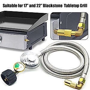 NQN Upgraded 6 FT Stainless Braided Propane Regulator Hose with Gauge, QCC1 Propane Adapter Hose Regulator for 20lb Tank with Elbow Adaptor, Replacement Part for Blackstone Weber LP Gas Grill Heater