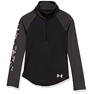 Under Armour Girls' Standard Tech Graphic Half-Zip T-Shirt, (003) Black / / White, Youth Medium