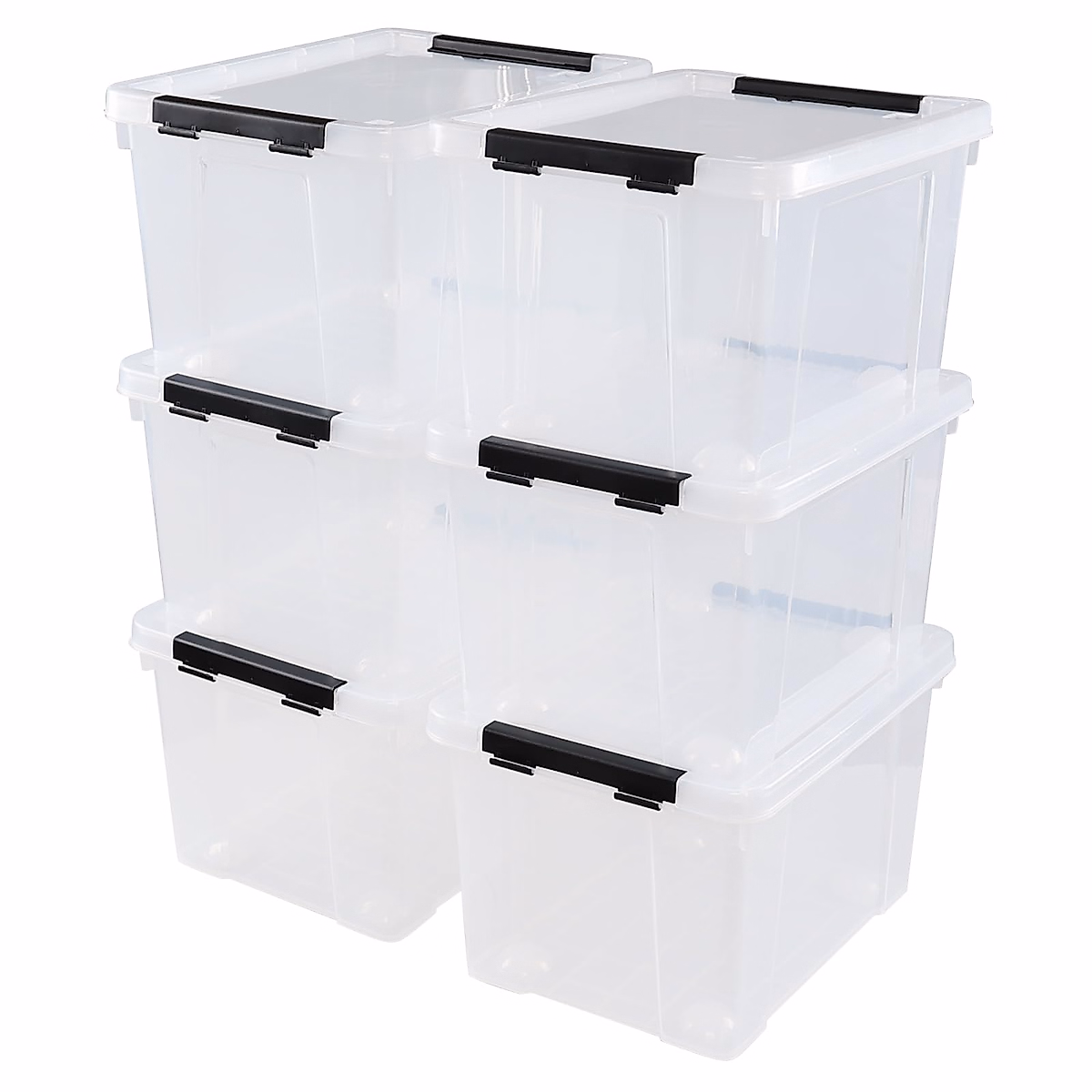 Pekky 22 Quart Latching Storage Container Bin with Wheels, 6 Packs Plastic Storage Tote Box, Clear