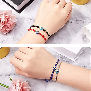 Hicarer 24 Pieces Colorful Evil Eye Beaded Bracelets Handmade Braided Rope Bracelets Adjustable Good Luck Amulet Bangle for Women Men(Blue, Dark Blue)