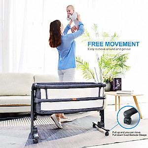 LuckyDove Baby Bassinet,Baby bassinets Bedside Sleeper,Baby Bedside Crib for New Born,Easy Folding Portable Crib,6 Height Adjustable Co-Sleeper with Soft Mattress/Travel Bag,Built-in Wheels (Grey)