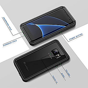 Lanhiem Samsung Galaxy S7 Edge Case, IP68 Waterproof Dustproof Shockproof Case with Built-in Screen Protector, Full Body Sealed Underwater Protective Clear Cover for Samsung S7 Edge (Black)