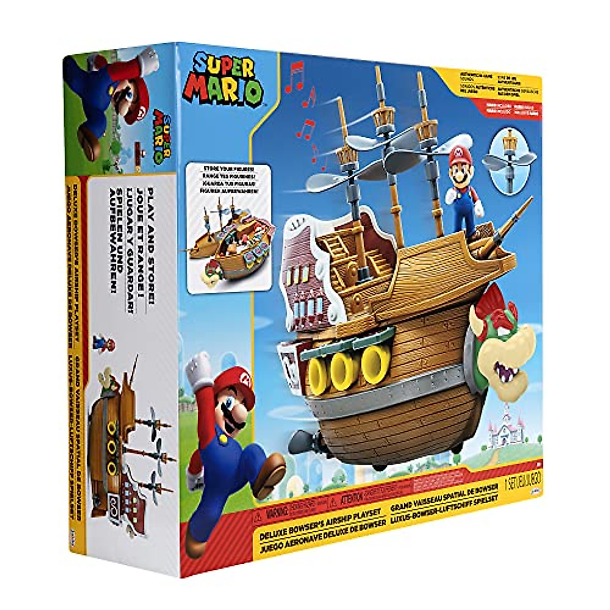 Super Mario Deluxe Bowser's Air Ship Playset with Mario Action Figure – Authentic in-Game Sounds & Spinning Propellers
