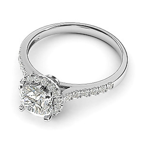 10k White Gold Classic Simulated Round Brilliant Cut Diamond Halo Engagement Ring with Side Stones (6)