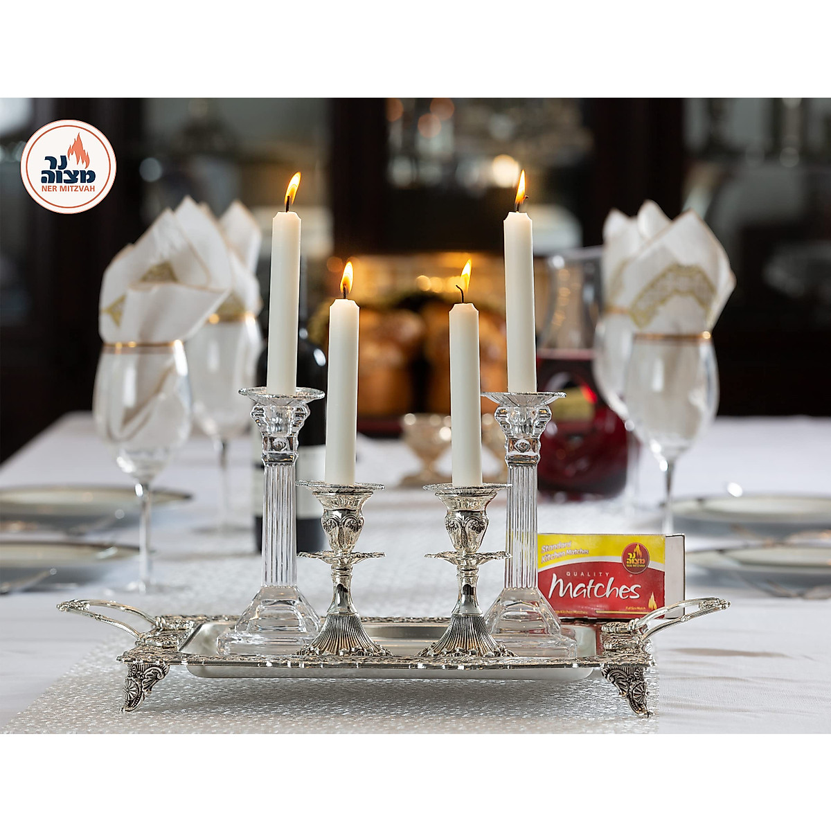Ner Mitzvah Classic White Taper Candles – 7 Inch Candles - 60 Bulk Pack - for Shabbat Candles, Dinner Tables, Restaurants, Ceremonies and Emergency - 6 Hour Burn Time