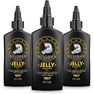 Bossman Beard Oil 4oz, Thicker consistency Jelly - Made in USA - Longer Lasting - Bigger Bottle - Natural Ingredients - Non Greasy - 3 Pack (Gold)