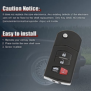 uxcell New Smart Remote Flip Key Fob Shell Case 4 Button for Mazda 3 5 6 RX-8 CX-7 CX-9 2007-2010